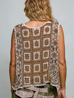 POL | Tops | New Pol Crochet Tie Front Granny Square Floral Vest ...
